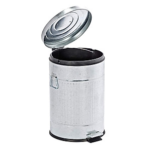 WENKO Step Trash Can with Lid and Pedal, Retro Metal Garbage Bin, for Bathroom, Kitchen, Office, Soft Close, 5 Gallon, 12.2 x 18.7 x 12.2 in, Gray