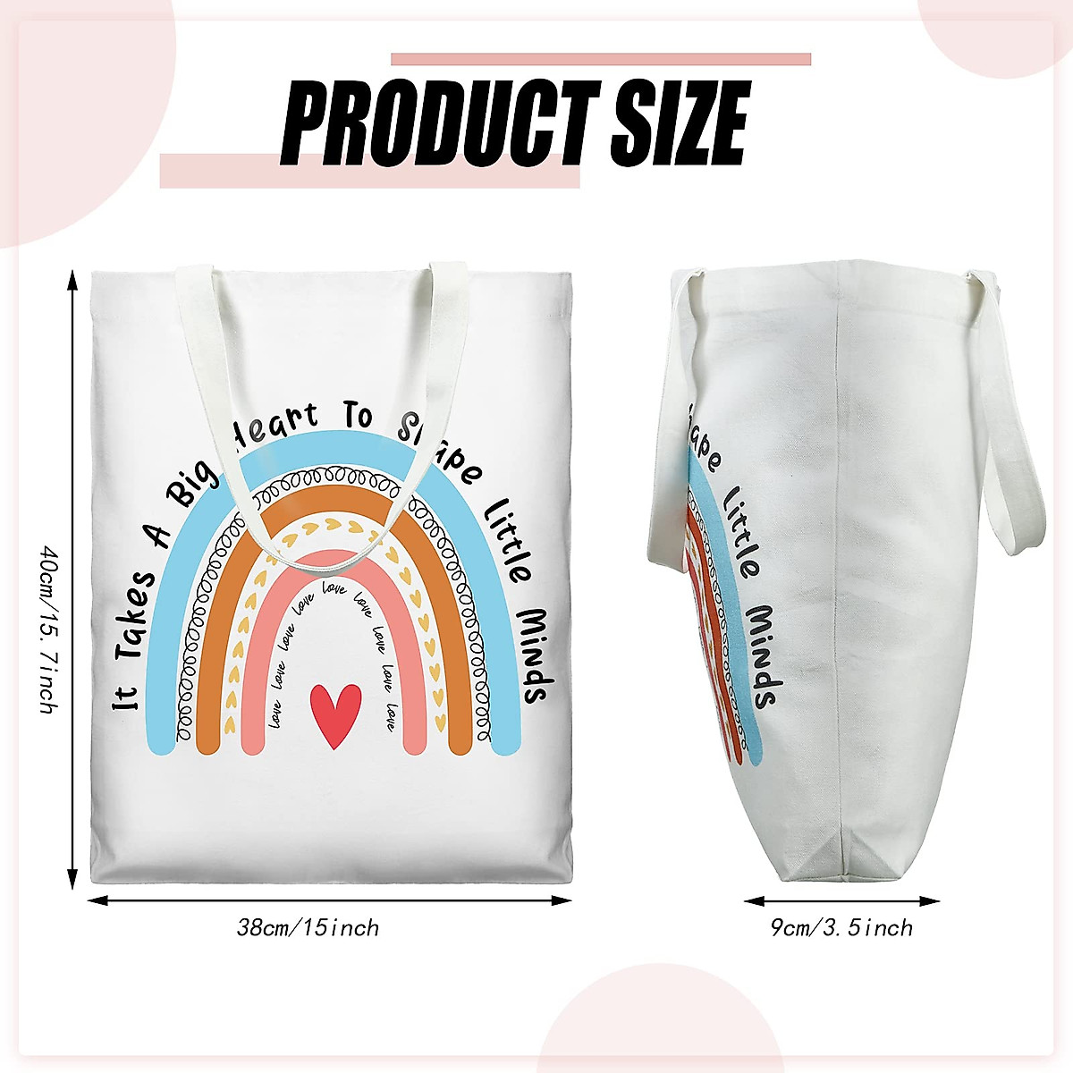 Sumind 6 Pcs Teacher Appreciation Gift Canvas Teacher Tote Bags Thank You Gift for Women Reusable Rainbow Bags(Elegant Style)