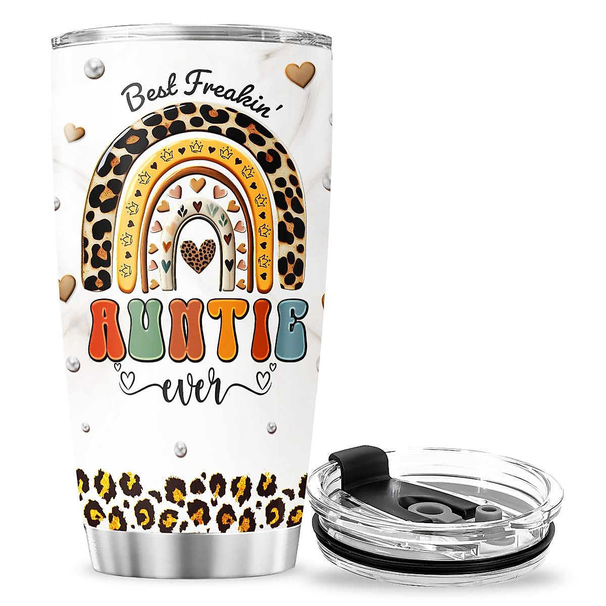 JENOIS Best Freakin Auntie, Tumbler 20 Oz With Lid And Straw, Cheetah Print Leopard, Aunt Gifts