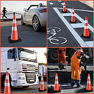 Traffic Cones 28 inch PVC Orange 8 Pack Heavy Duty Black Base Construction with Reflective Collars Fit Parking Lot,Driveway Road Traffic Control Safety Cones