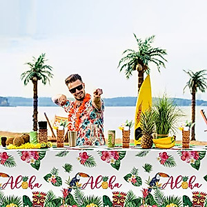 3 Pack Hawaiian Luau Tablecloths, Luau Decoration Aloha Tropical Palm Leaves Table Cloth Hawaii Disposable Plastic Rectangular Table Cover Tiki Party Supplies for Birthday Summer Kid, 54 x 108 Inch