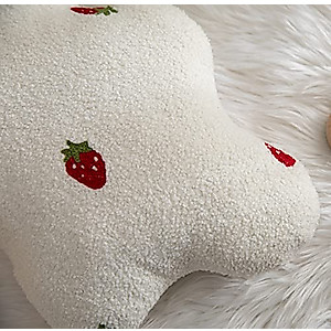vctops Cute Cloud Shaped Throw Pillows Strawberry Embroidery Pattern Comfortable Plush Fuzzy Pillow Cushion Decorative Pillow, Cream