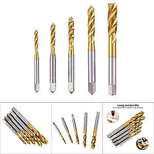 5 Pcs Plated Drill bit Set, M3-M8, Tap Bit Screw Kit for Drilling Metal, Tile, Concrete, Brick, Glass, Plastic and Wood