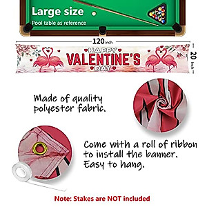 Large Happy Valentines Day Banner Outdoor Decorations 120" x 20" Valentine's Yard Sign Red Hearts Flowers Flamingos Holiday Party Supplies Valentine Backdrop Home Decor with Brass Grommets for Garden House Fence Garage Indoor Gifts Anniversary Wedding Law