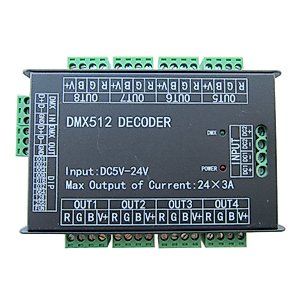 High Power 24 Channel RGB 3A/CH DMX512 Controller Led Decoder Dimmer 500Hz Flicker Free Smoother Dimming DMX Signal Indicator Flashes Function DC 5V-24V