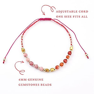 Mother's Ray True Friendship Affirmation Bracelet – Rhodochrosite and Agate Beaded Bracelets – Genuine Gemstones and Crystals Bracelet for Women – Adjustable Nylon Cord for Comfortable Wear