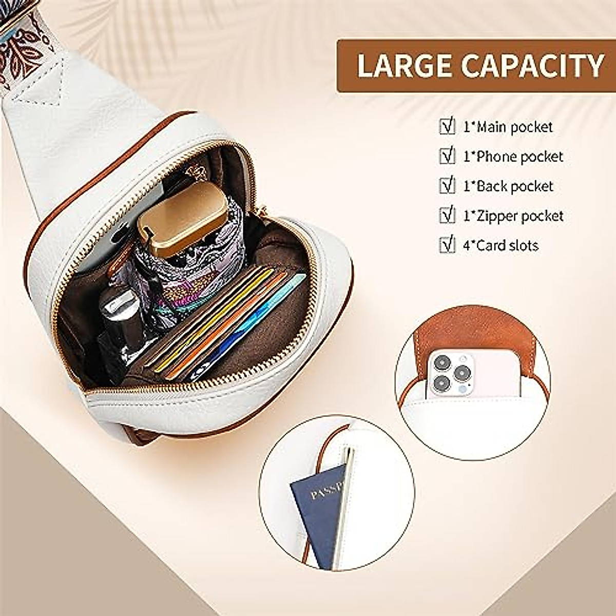 MEITRUE Small Sling Bag for Women Crossbody Bag Vegan Leather Sling Fanny Pack Cell Phone Purse with Adjustable Guitar Strap