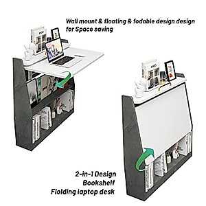 Pmnianhua Wall Mounted Folding Desk, 31'' Drop-Leaf Table,Drop Down Laptop Desk,Folding Wall Desk with Storage for Small Space Bedroom Living Room (Grey White)