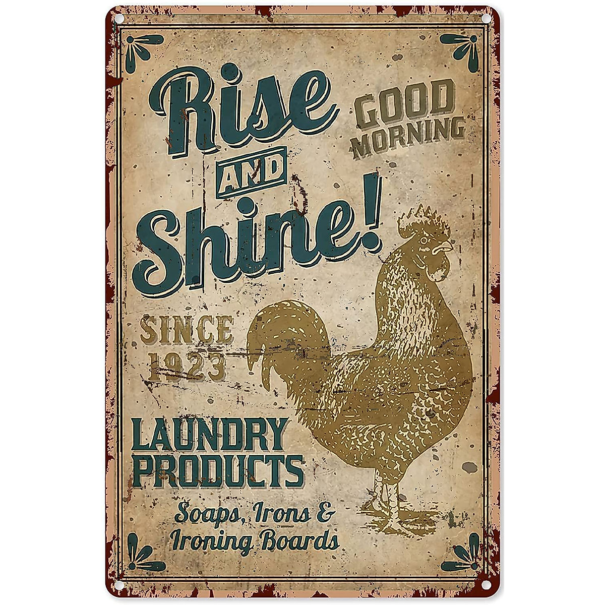UNBARD Laundry Decor Farmhouse Style Chicken Rise and Shine Since 1923 Laundry Products Metal Sign Decor Tin Aluminum Sign Wall Art Retro Metal Poster for Door Laundry Room Home Farmhouse 8x12 Inch
