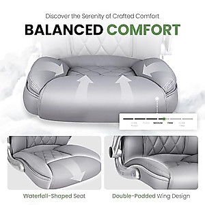 NEO CHAIR Office Chair Computer High Back Adjustable Flip-up Armrests Ergonomic Desk Chair Executive Diamond-Stitched PU Leather Swivel Task Chair with Armrests Lumbar Support (Grey)