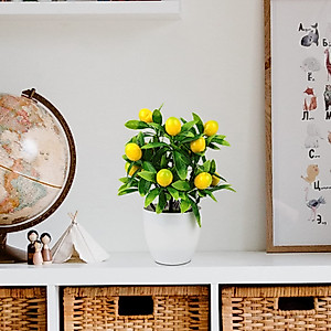 WIVAYE Artificial Lemon Tree Plant Decor, 9.65 Lemon Tree Indoor Plant, Artificial Flowerpot Lemon Bonsai for Office Table Stair Balcony Garden Home Decor, 3.74 x 9.65inch