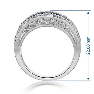 Jewelili Sterling Silver 1/10 Cttw Natural Miracle Plated Blue and White Round Diamond Anniversary Ring, Size 8