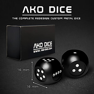 AKO DICE II - Aluminum D6 dice - Large Heavy Metal D6 Dice Set - Solid 16mm Dice with Extra Rounded Corner for a Better roll -Custom Metal dice Version 2 by AKO Dice (Black)