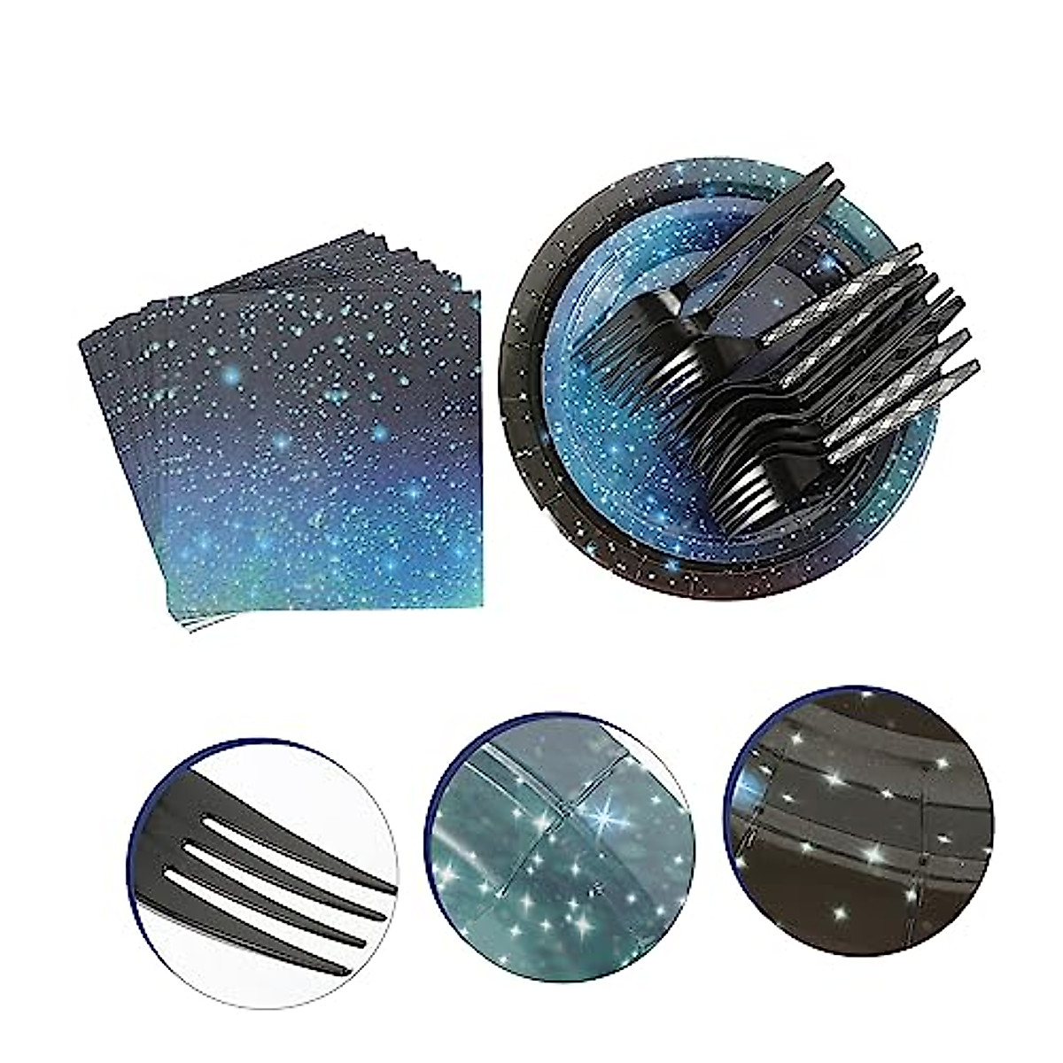 jojofuny 24 Set Space Tablecloth Kids Dinnerware Disposable Paper Plates Party Paper Plate Outer Space Party Decorations Star Plates Fork Paper Tray Tableware Tissue Blue Props Child Abs