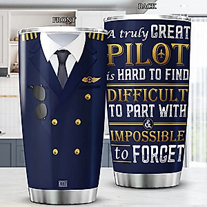 KOIXA Pilot Gifts For Men Stainless Steel Tumbler With Lid 20 Oz Cool Things For Pilots Insulated Coffee Travel Cup Aviation Gift Ideas Birthday Present Christmas Gifts For Him