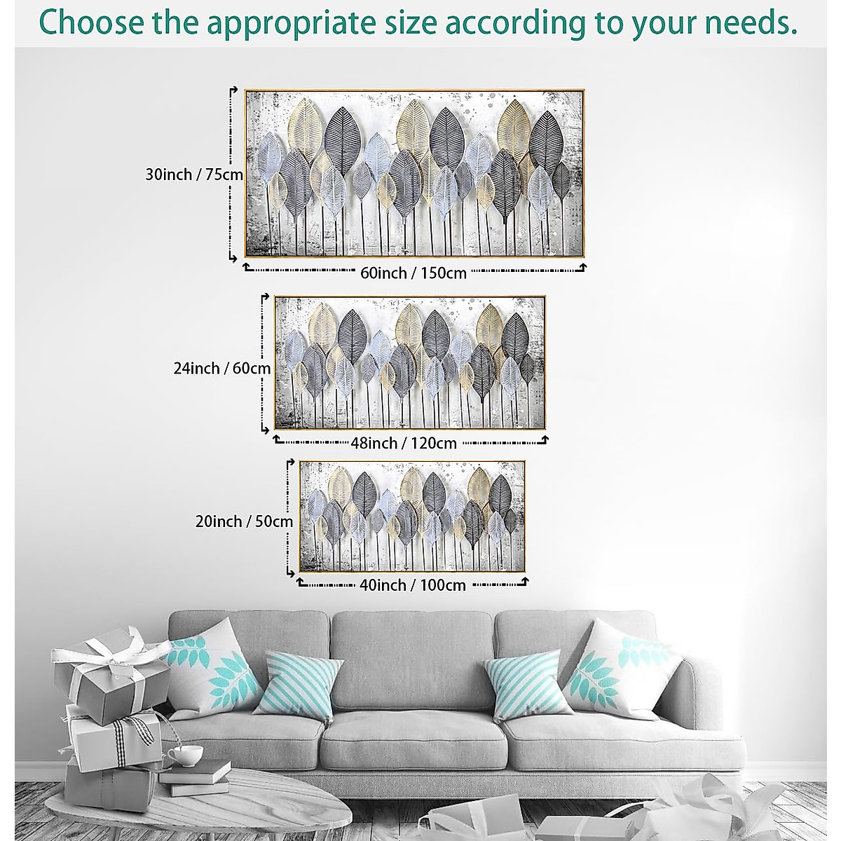 Wall Art Light modern Abstract Canvas wall art Black and white leaves Frames - Canvas Painting artwork Wall Art Print Poster for Living Room Decoration 24"x48"with Framed