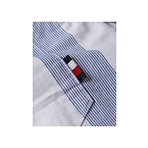 Tommy Hilfiger Men's Short Sleeve Linen Blend Shirt, Regular Fit, Ultra Blue/Optic White, Medium