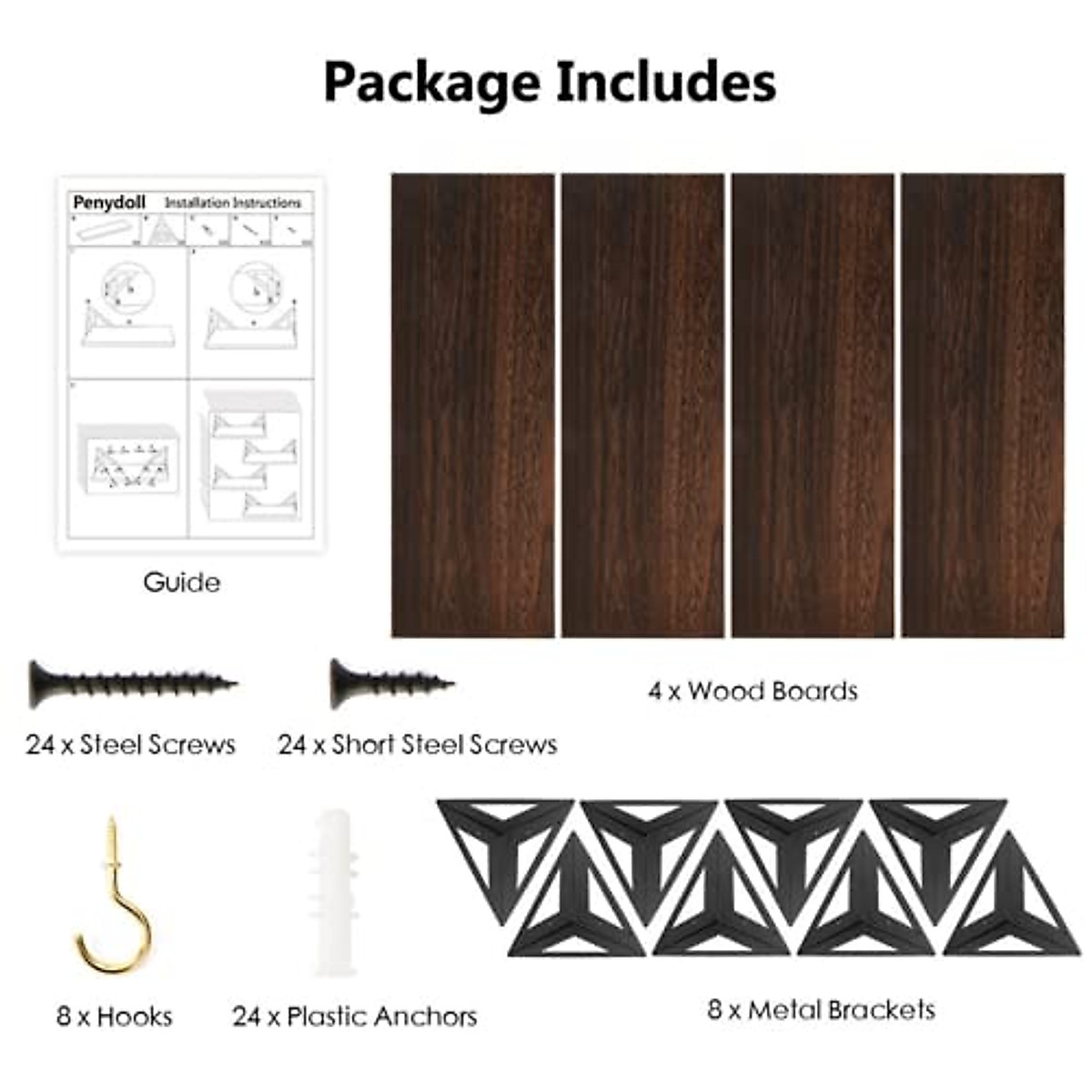 Floating Wall Shelves, Wall Mounted Shelves Wood Rustic Bookshelves Hanging Decorative Wall Shelves for Living Room, Bathroom, Kitchen, Office, Small Modern and Heavy Duty with 8 Free Hooks(Set of 4)