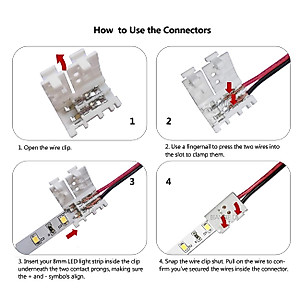 Biantie La 3528 2835 2 Pin 8mm LED Strip Connector Unwired Clips - DIY Strip to Wire Quick Solderless Connection for 12v 24v Single Color Led Strip Lights (Pack of 10)