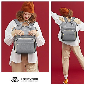 LOVEVOOK Laptop Backpack for Women,17 Inch Professional Womens Travel Backpack Purse Computer Laptop Bag Nurse Teacher Backpack,Waterproof College Work Bags Carry on Back Pack with USB Port,Grey