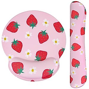 Seorsok Cute Mouse Pad Wrist Support, Ergonomic Mouse Pad with Non-Slip Base for Office Gaming Working Computers,Easy Typing & Pain Relief Mouse Mat,Pink Strawberry