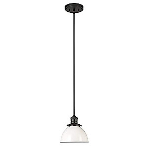 Design House 588327 Savannah Farmhouse 1-Light Indoor Pendant Dimmable White Metal Shade for Kitchen Island Bar Dining Room, Matte Black