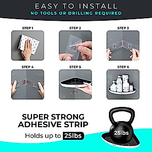 Bathroom Floating Organizer Corner Shower Caddy Shelf. Wall Mount With Extra Strong Self Adhesive, No Drilling, Easy Drainage and Rustproof. (White/Black)