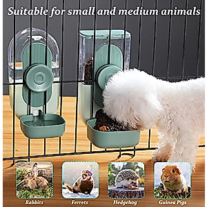 Kenond 35oz Hanging Automatic Pet Food Water Dispenser, Auto Gravity Pet Feeder and Waterer Set, Cage Cat Food Bowl Dog Feeding Station for Puppy and Kitten Rabbit Chinchilla Hedgehog Ferret (Green)