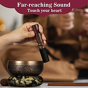 Sovvid Tibetan Singing Bowl Set - 4inch Meditation Sound Bowl Handcrafted in Nepal for Healing and Mindfulness Unique Large Sound Bowl with Dual End Striker and Cushion Relaxation Gifts for Women Men
