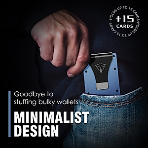 Slim Minimalist Wallet for Men with Money Clip - 15 Credit Card Holder RFID Wallet for Men - Front Pocket Mens Wallet with Compact Design - Easy to Access for Cards - Ideal Gift for Him(Pacific Blue)