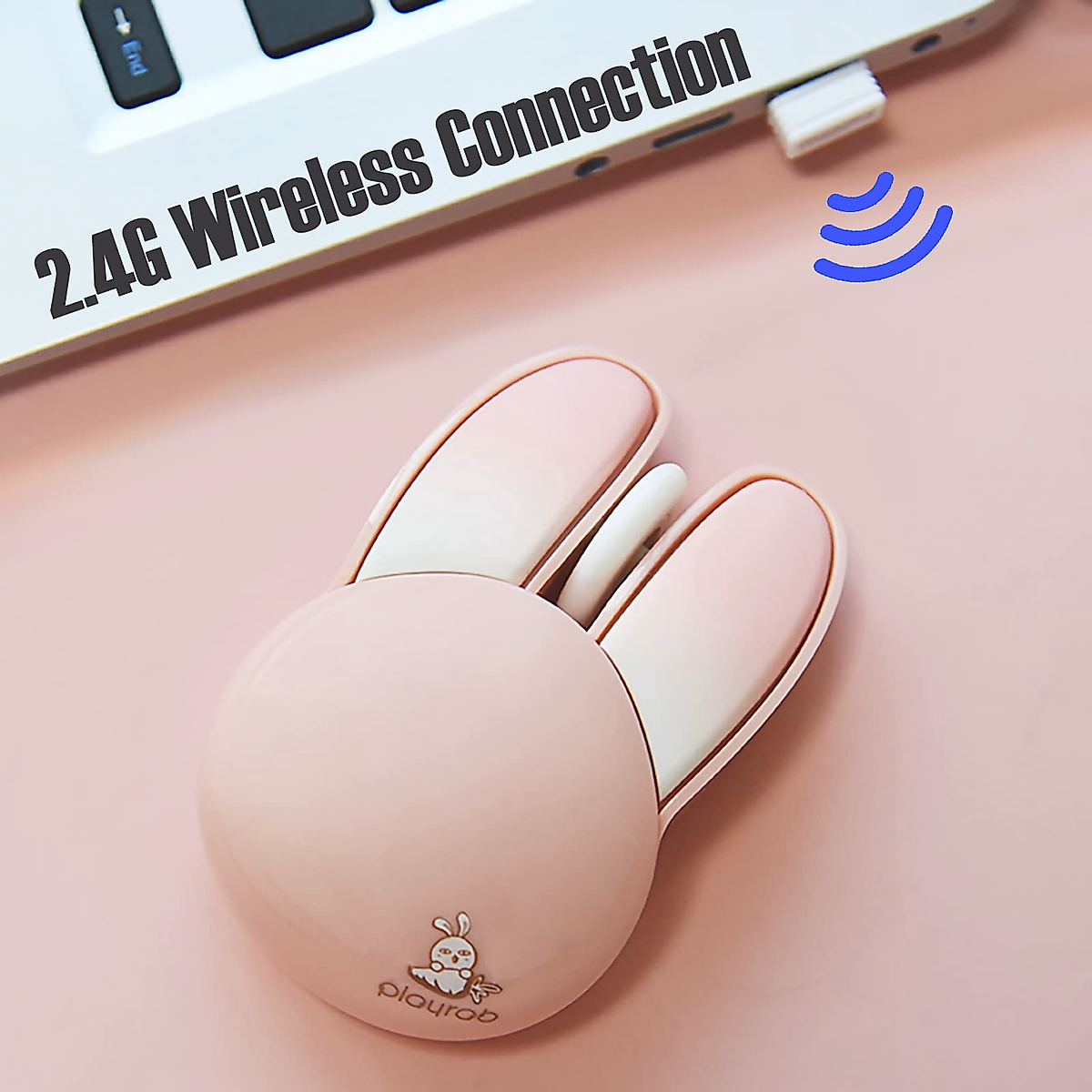 Lomiluskr Cute Bunny Wireless Mouse, Lightweight Soundless Mouse, 2.4G Wireless Mice, Candy Colors, Kawaii Rabbit Mouse for Girls and Kids (Green Bunny)