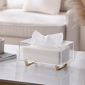 HBlife Clear Tissue Box Cover Rectangle Acrylic Tissue Box Holder with Gold Plated Legs Napkin Dispenser Dryer Sheet Container for Bathroom