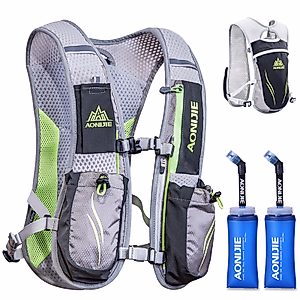 Azarxis Hydration Running Vest Backpack Pack 5.5L for Women and Men Jogging Trail Race Marathon Cycling Hiking (Gray with 2 x 350ml Soft Flasks)