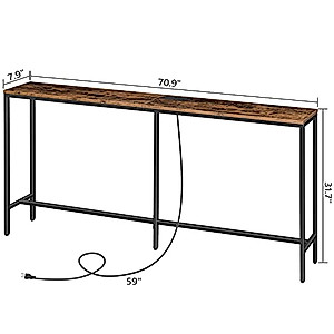 ALLOSWELL Console Table with Power Outlet, 70.9" Narrow Sofa Table, Industrial Entryway Table with USB Ports, Behind Couch Table for Entryway, Hallway, Foyer, Living Room, Bedroom CTHR18E01