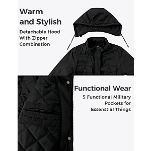 wantdo Women's Winter Military Jacket Outdoor Coat with Removable Hood Black L