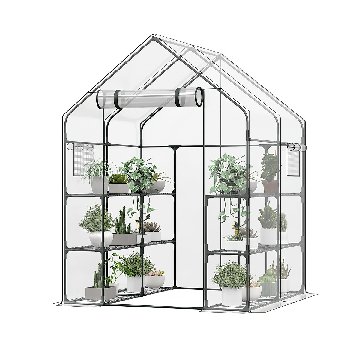 CEBOLAN Walk in Greenhouse, 56x56x77 Waterproof Green Houses for Outside, Portable Greenhouses for Outdoors with Roll-Up Zipper, Greenhouse for Indoors - 12 Shelves Walk-in(6.4x4.7x4.7FT)