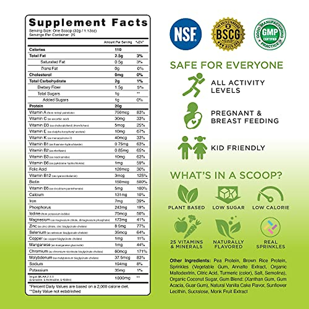 TRU Plant Based Protein Powder, BCAA, EAA, 20g Vegan Protein, 100 Calories, 27 Vitamins, No Artificial Sweeteners 25 Servings (Birthday Cake)