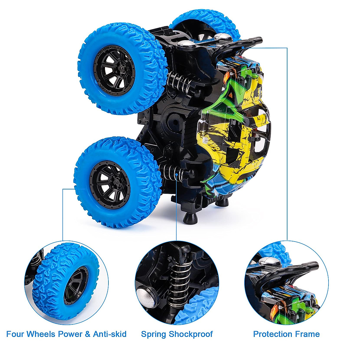 PlyEeight 2pcs Friction Powered Cars for Toddlers, 360° Rotation Stunt Push and Go Cars Educational Toys for 3 4 5 6 Year Old Boys Girls Gifts