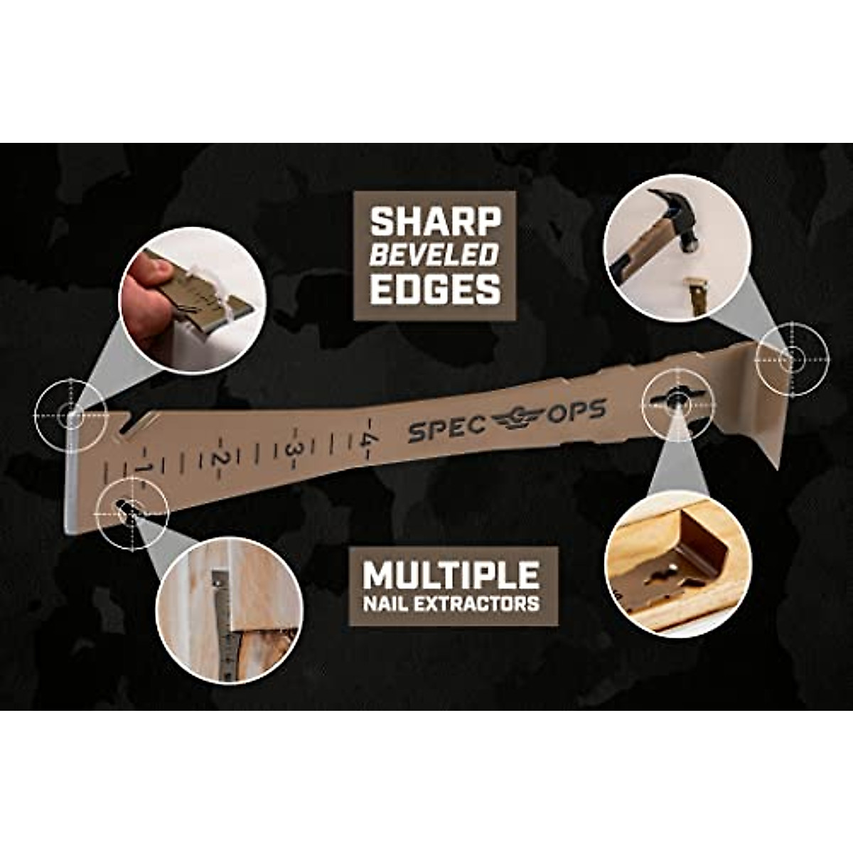 Spec Ops Tools 9.5" Trim Bar, High Carbon Spring Steel, Built In Ruler, Beveled Edges, Nail Puller, 3% Donated to Veterans, 2- Pack
