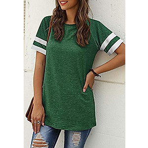 Adibosy Women Summer Casual Shirts: Short Sleeve Striped Tunic Tops - Womens Loose Round Neck Tee Tshirt Blouses Green M
