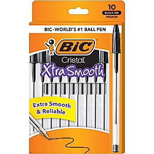 BIC Cristal Xtra Smooth Ballpoint Pen, Medium Point (1.0mm), Black, Great For Everyday Writing Activities, 10-Count