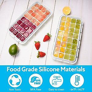 TEBLEI Ice Cube Tray with Lid and Bin, 64 Pcs Mini Ice Cube Trays with Scoop and Tongs, Ice Maker for Small Freezer, Kitchen Gadgets and Apartment Essentials, Easy-Release & Stackable