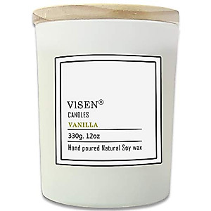 Soy Scented Candles, Natural Organic Candles for Home Scented with Thick Frosted Glass and Bamboo Wood Lid, 12 Oz/50 Hour Long-Lasting, Highly Scented Candle for Fall Decor Great Gifts(Vanilla)