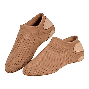 Linodes Unisex 019 Nylon Upper Leather Sole Slip-on Jazz Shoe for Women and Men's Dance Shoes-Brown 8M