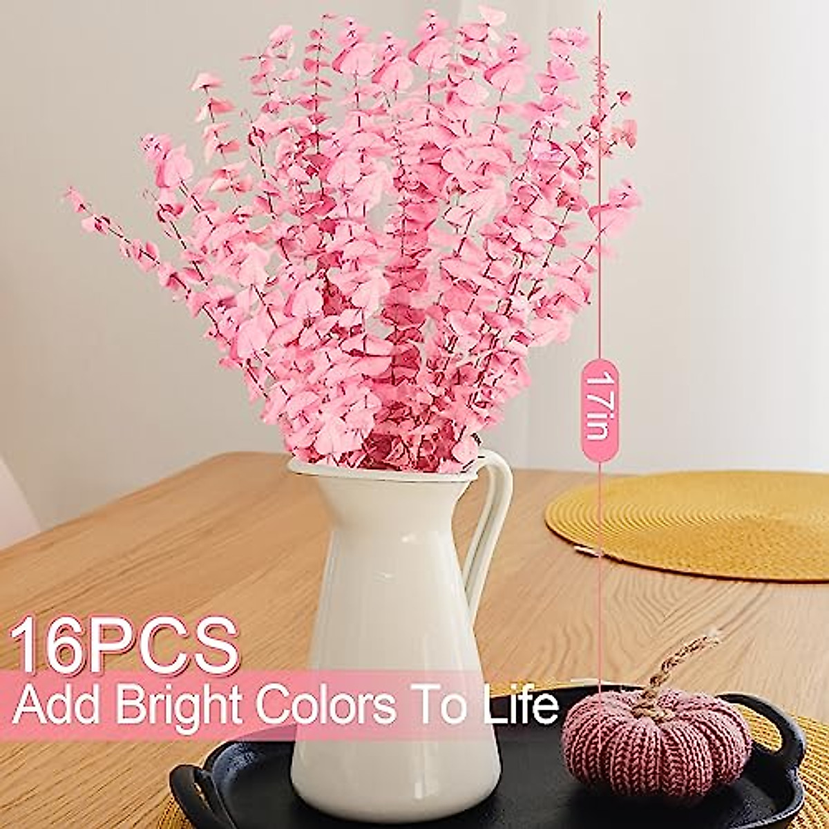 Glicrili Pink-Real-Eucalyptus-Stems, Pink Christmas Decorations, 17'' Tall Dry Flowers Bulk for Vase, Pink Halloween Boho Home Decor, Wedding, Party, Gifts, Floral Arrangement, Room Decoration