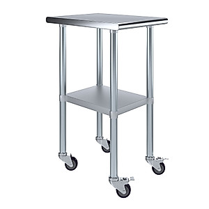 AmGood 24" x 18" Stainless Steel Work Table with Casters | Heavy Duty Metal Utility Table On Wheels | Kitchen Island Cart