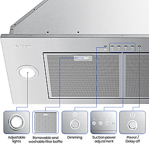 Range Hood Insert 30, AROAN Built-in Range Hood with Ducted/Ductless Convertible, Stainless Steel Vent Hood for Kitchen with 900 CFM, 4 Speed Soft Touch Switch, Aluminum Filters, Carbon Filter(B0130A)