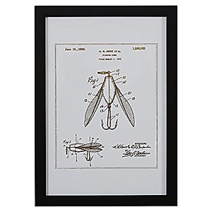 Amazon Brand – Stone & Beam Modern Gold Ink Reprint of Fishing Lure Patent Wall Art, Black Frame, 15" x 21"