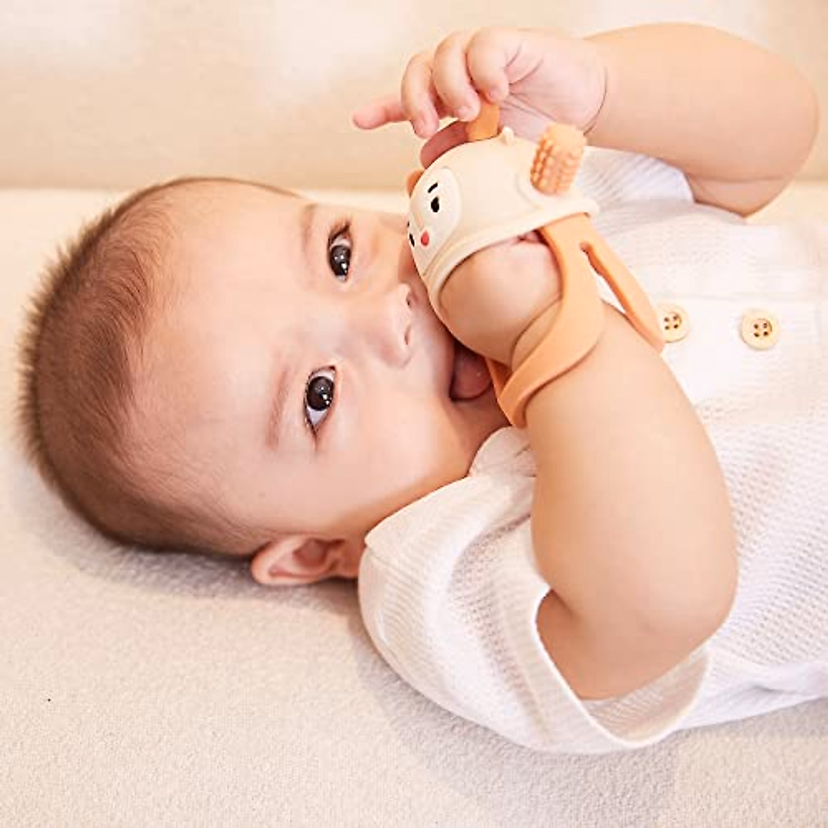 Smily Mia Reindeer Never Drop Hand Held Baby Teether for 3-6Months, Baby Teething Toys for Babies 0-6Months, Best Baby Easter Backet Stuffers for 6-12Months, Nude