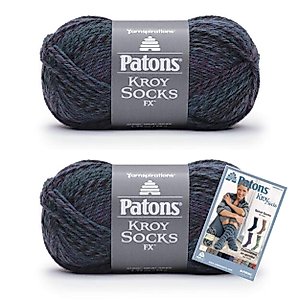 Patons Yarn Kroy Socks FX Yarn, 2-Pack, Midnight Colors Plus Pattern